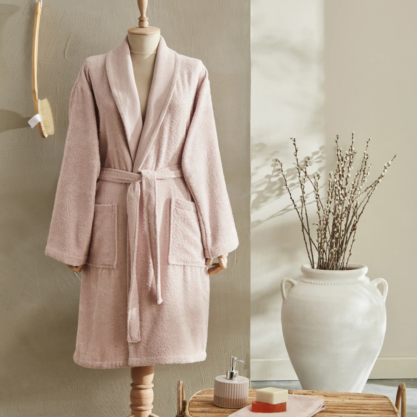 Karaca Home Andy 100% Turkish Cotton Bathrobe Set, L/XL, Powder