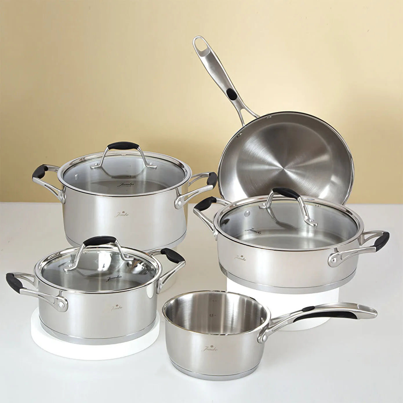 Jumbo New Stella 8-Piece Stainless Steel Induction Cookware Set, Silve ...