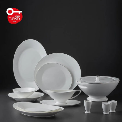 Jumbo Bone China Moon Platin 64-Piece Dinner Set for 12 People, Platin ...