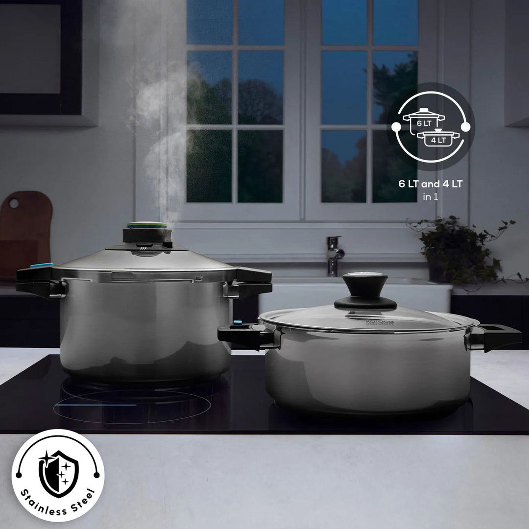 Karaca Quick and Safe 2-Piece Stainless Steel Induction Pressure Cooke
