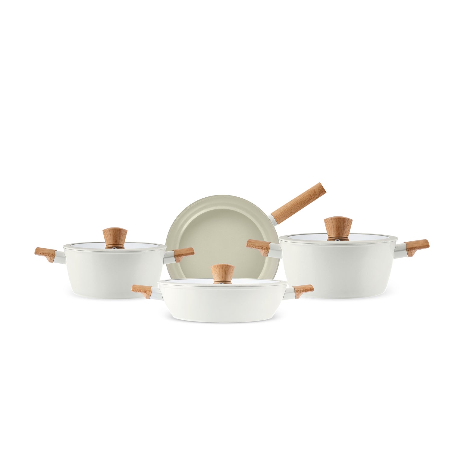 Karaca Swiss Crystal Almond 7-Piece Non-Stick Induction Cookware Set,