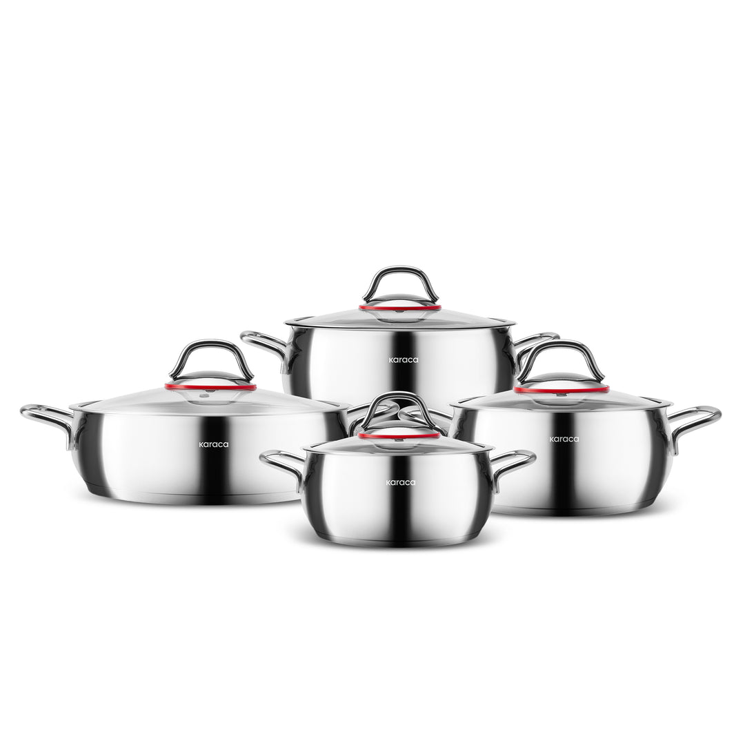 Karaca Emirgan 8-Piece Stainless Steel Induction Cookware Set, Silver