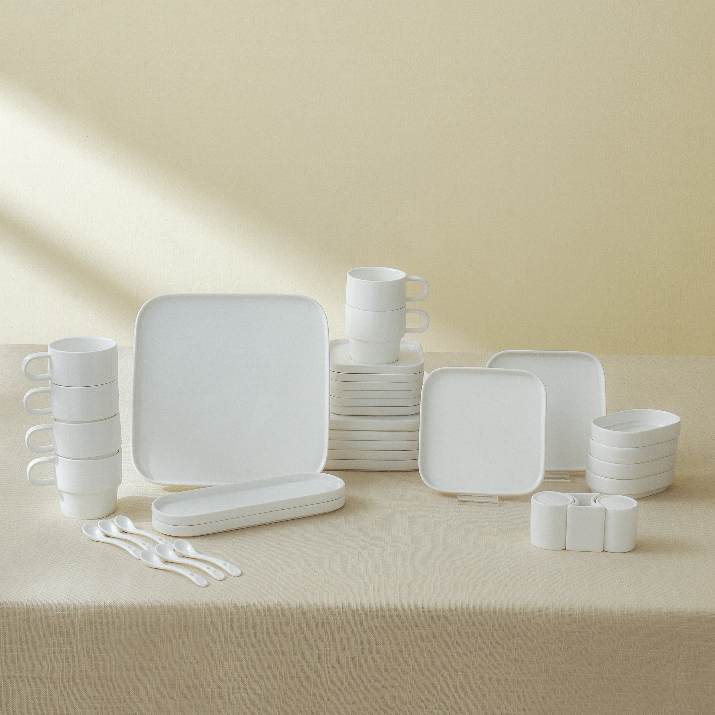 Karaca Stream Pure Stream Bone China Cubique 35-Piece Serveware Set fo