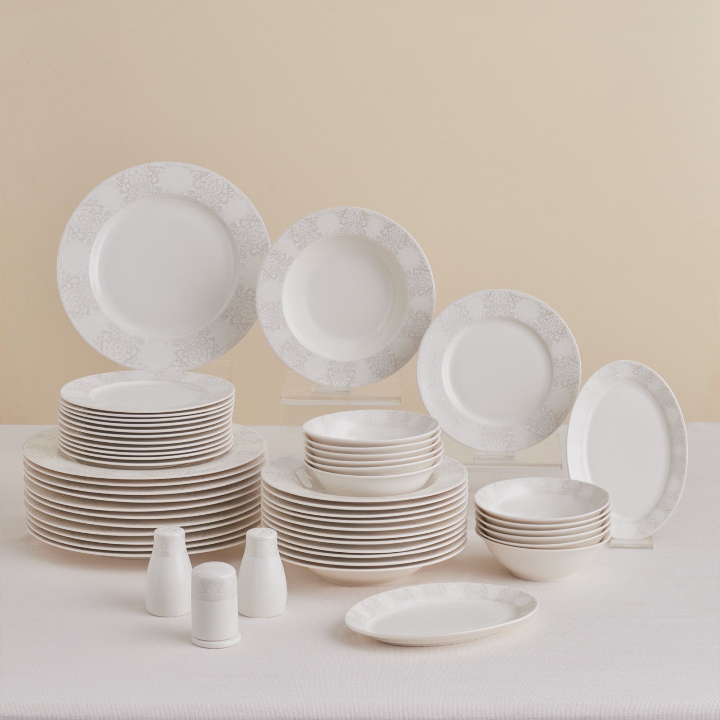 Karaca Forever Bone China New Olio 53-Piece Dinner Set for 12 People,