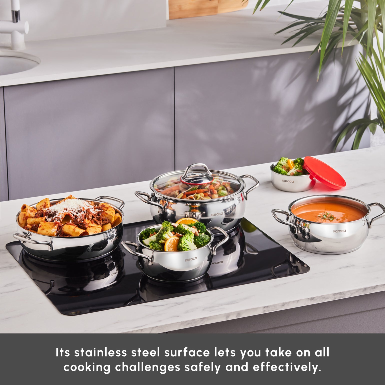 Karaca Emirgan XL 10-Piece Stainless Steel Induction Cookware Set with