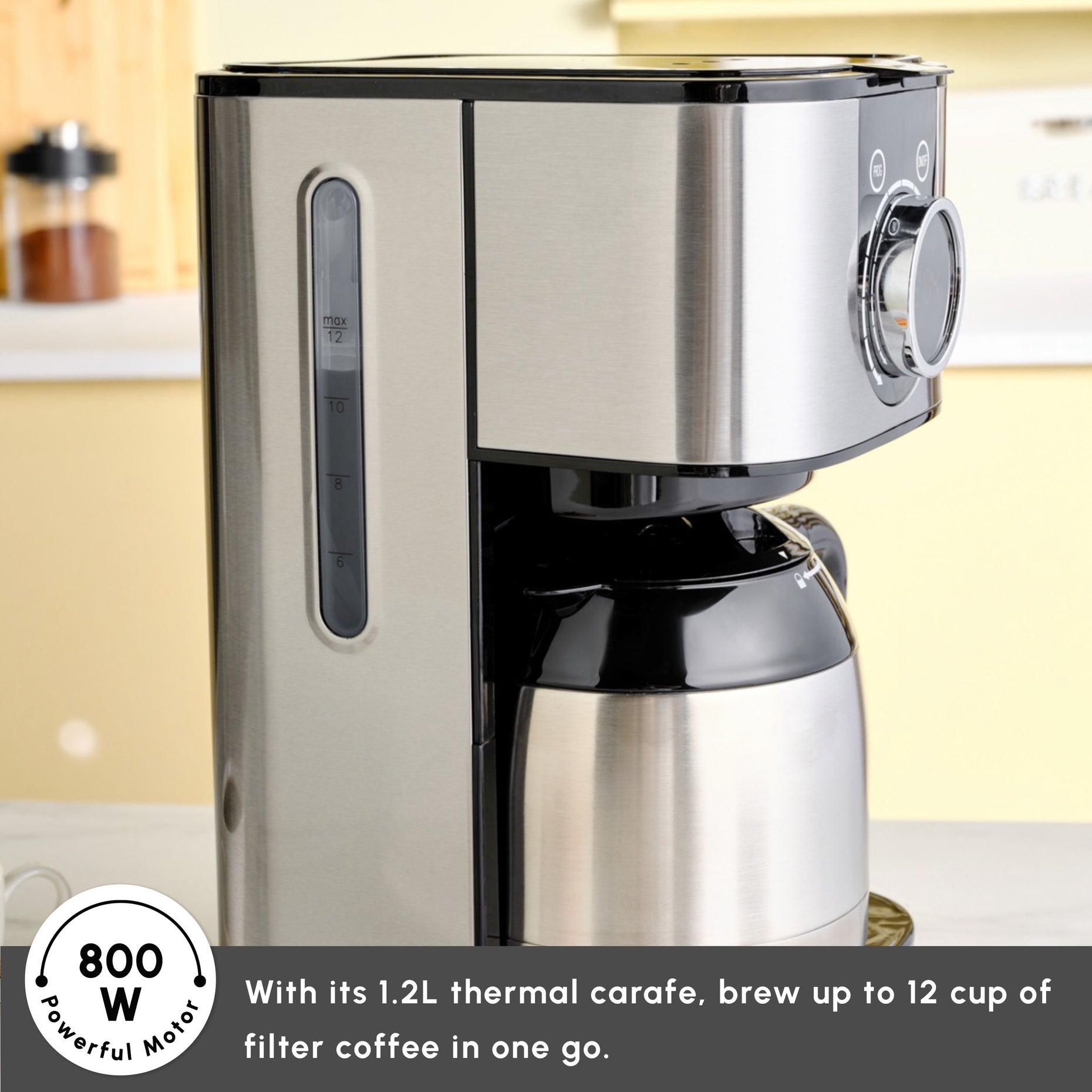 Karaca Series 2303 Steel Filter Coffee Machine, 1.2L, 800W, Inox