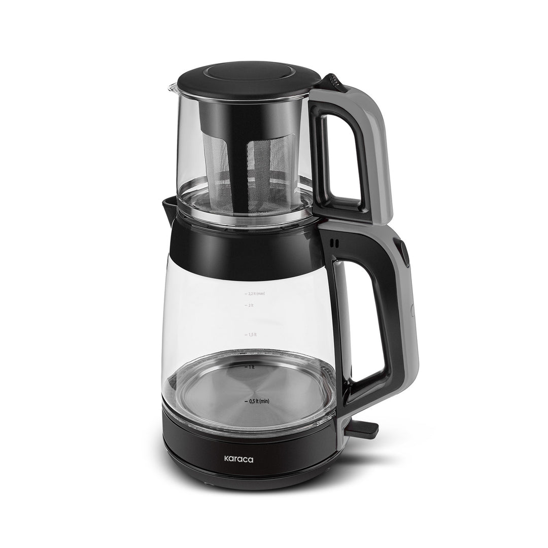 Karaca Glass Tea XL 2 in 1 Glass Tea Maker, 1900W, Space Grey