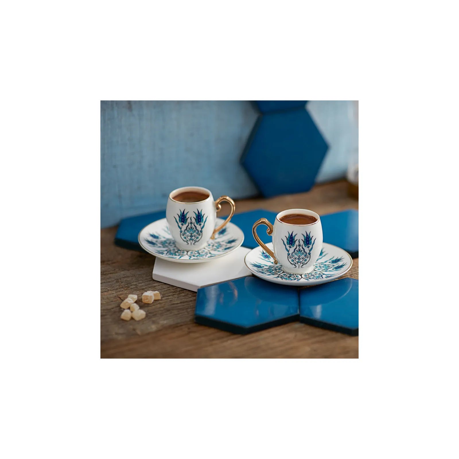 Karaca İznik 4-Piece Porcelain Espresso Turkish Coffee Cup Set for 2 P