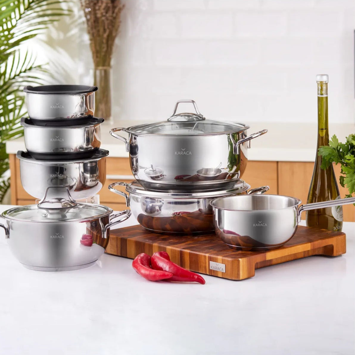 Karaca Pişir Sakla 13-Piece Stainless Steel Induction Cookware Set, Si