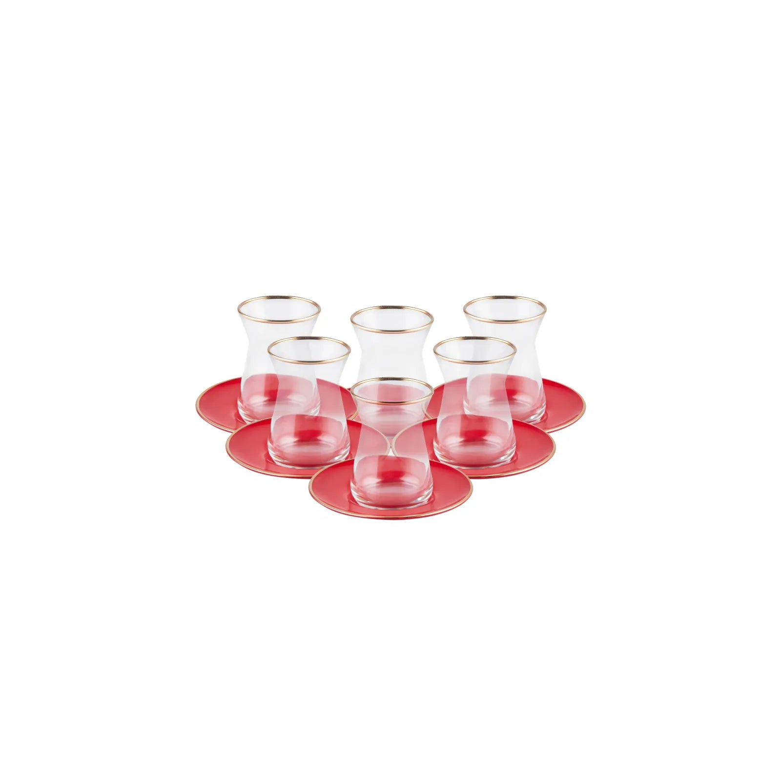 Karaca Retro 12 Piece Glass Turkish Tea Set for 6 People, 132ml, Red G