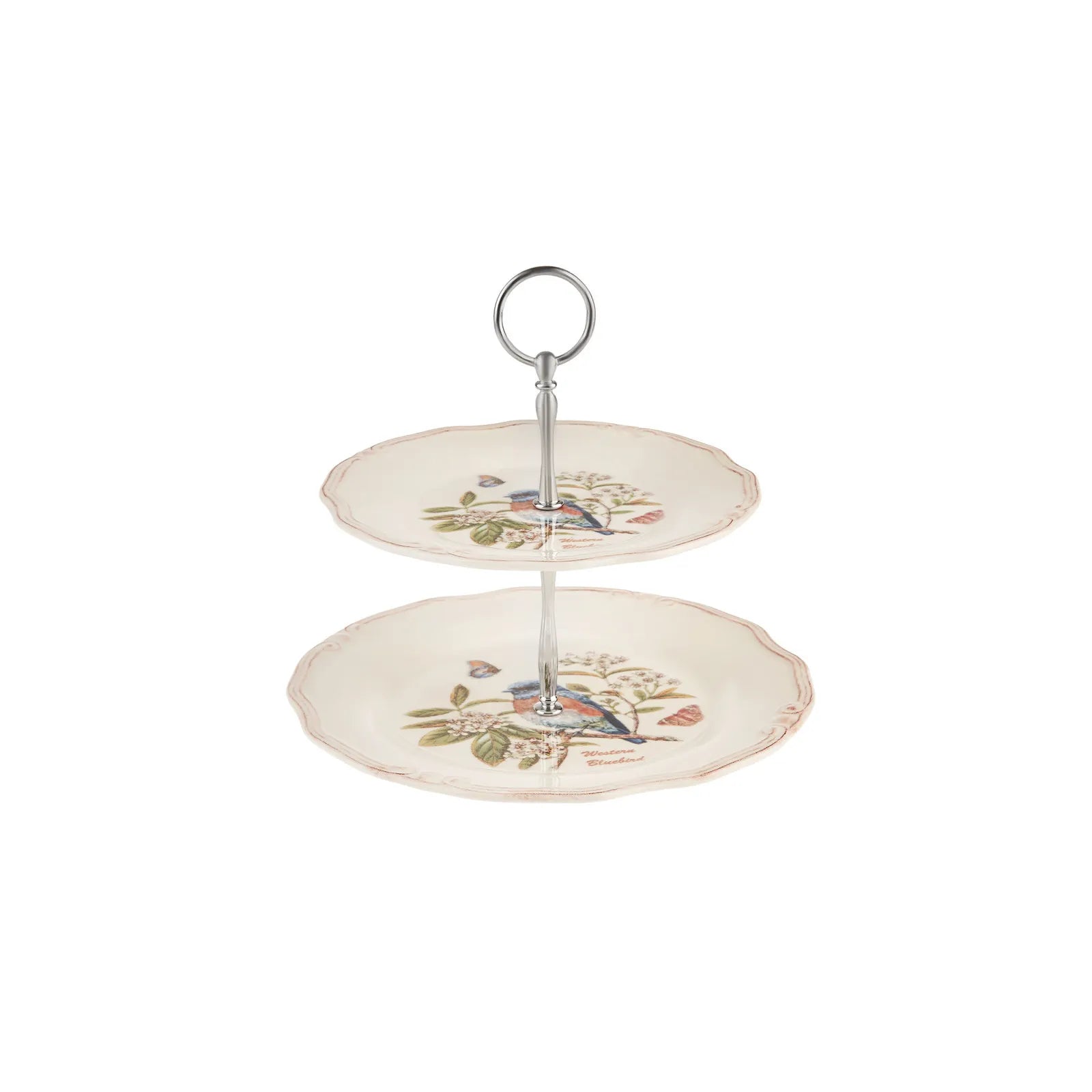 Karaca Tiffany Bird Porcelain 2-Tier Cake Stand, Multi