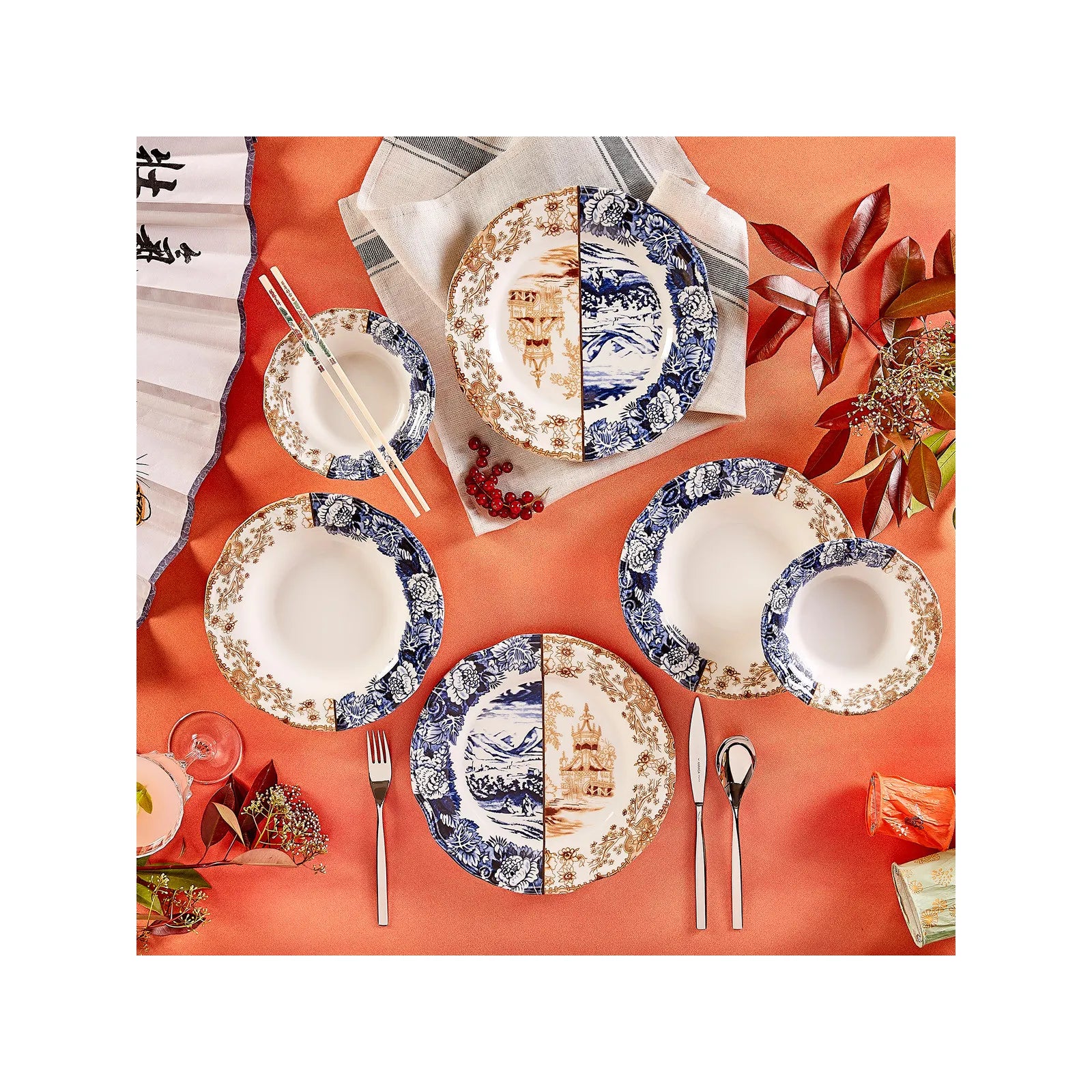 Karaca Blue Caffe 12 Piece Stoneware Dinner Set for 4 People, Multi