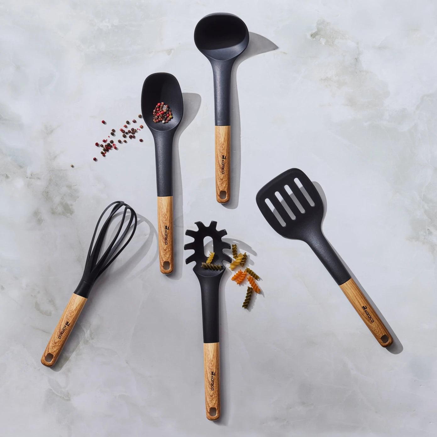 Karaca Brownwood 5-Piece Kitchen Utensil Set, Brown