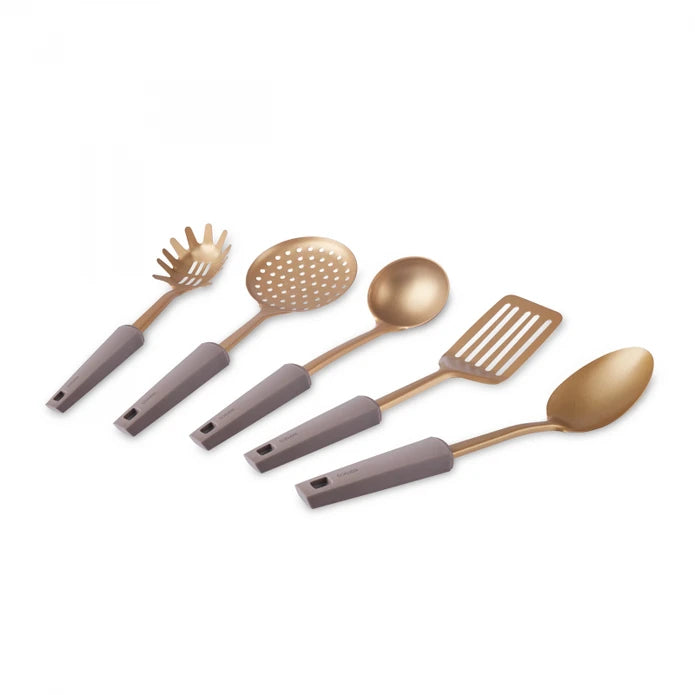 Karaca Eva 5-Piece Kitchen Utensil Set, Antiqued Gold