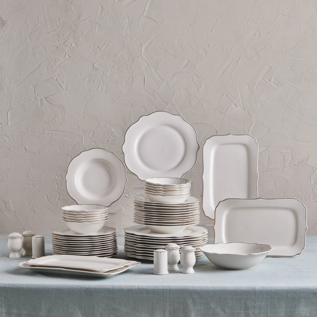 Karaca Vera Gold 59-Piece Half Square Porcelain Dinner Set for 12 Peop