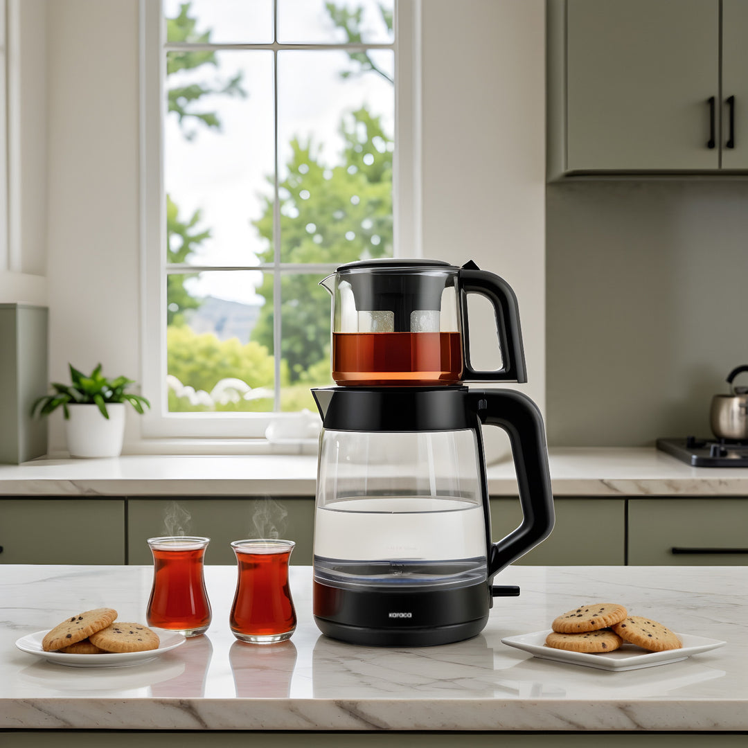 Karaca Glass Tea XL 2 in 1 Glass Tea Maker, 1900W, Space Grey