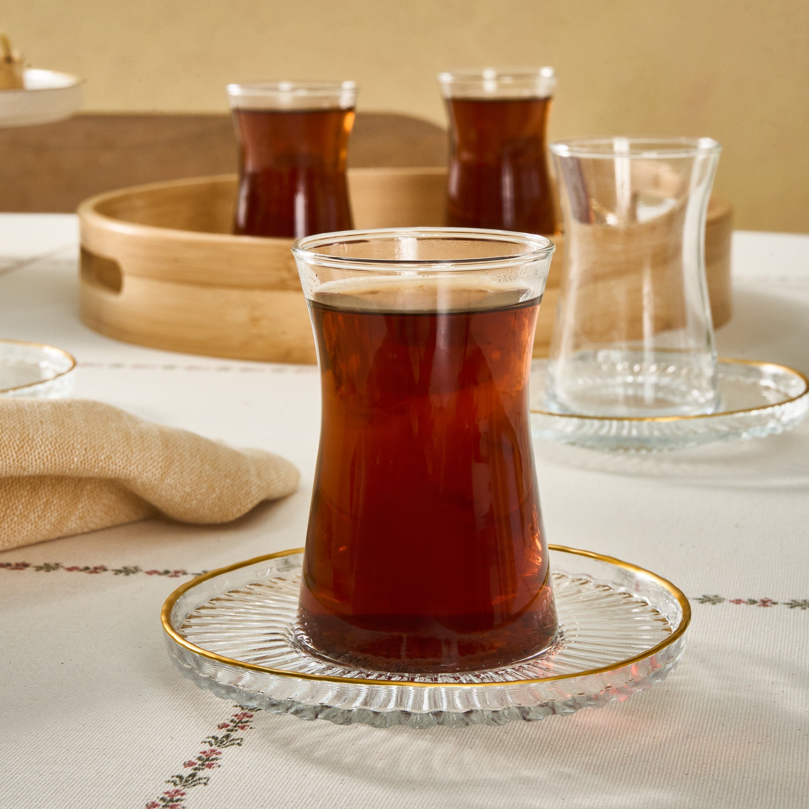Karaca Nilufer 12-Piece Turkish Tea Set for 6 People, Clear