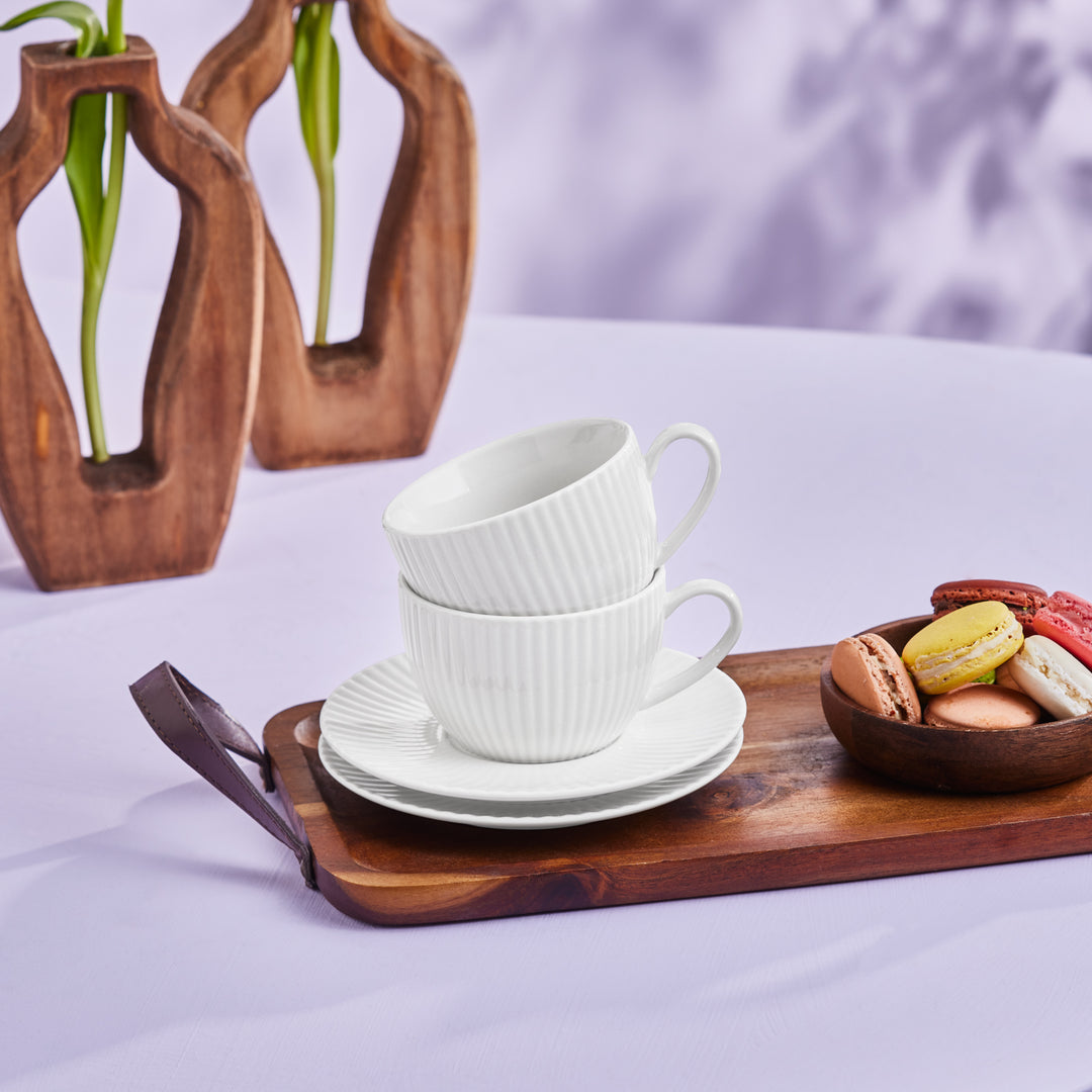 Karaca Seashell 12 Piece Porcelain Tea Cup and Saucer Set for 6 People