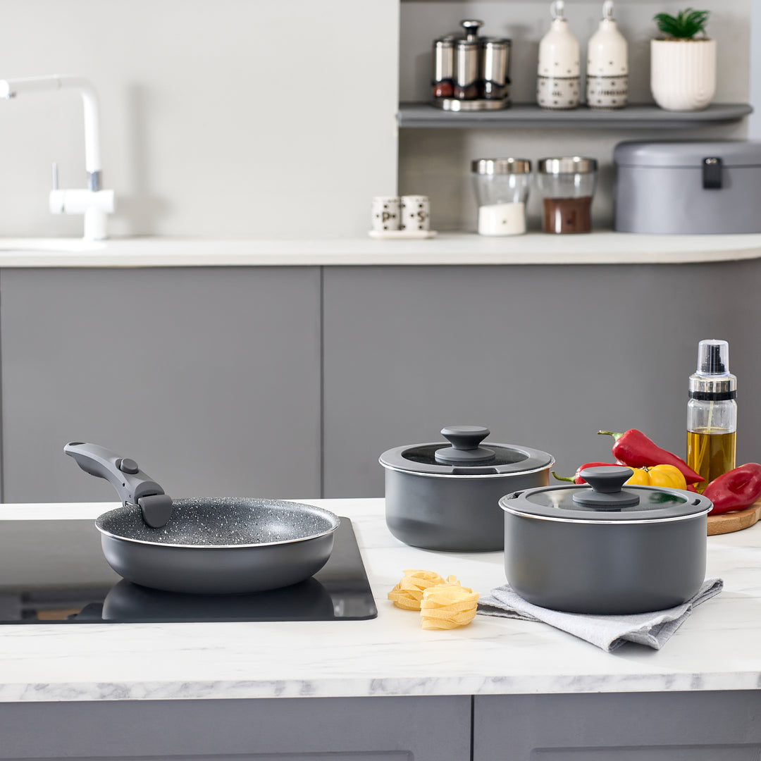Karaca Comfort 6-Piece Induction Non-Stick Detachable Cookware Set, Bl