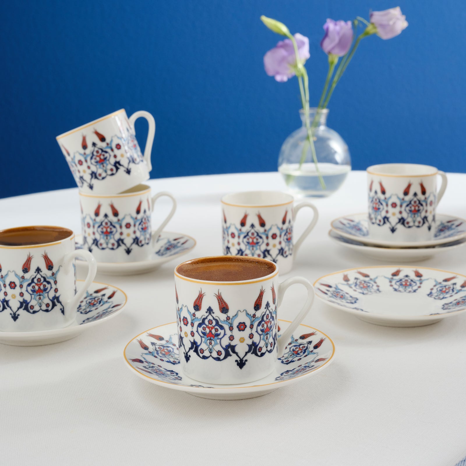 Karaca Haliç 12-Piece Bone China Turkish Coffee Cup Set for 6 People,