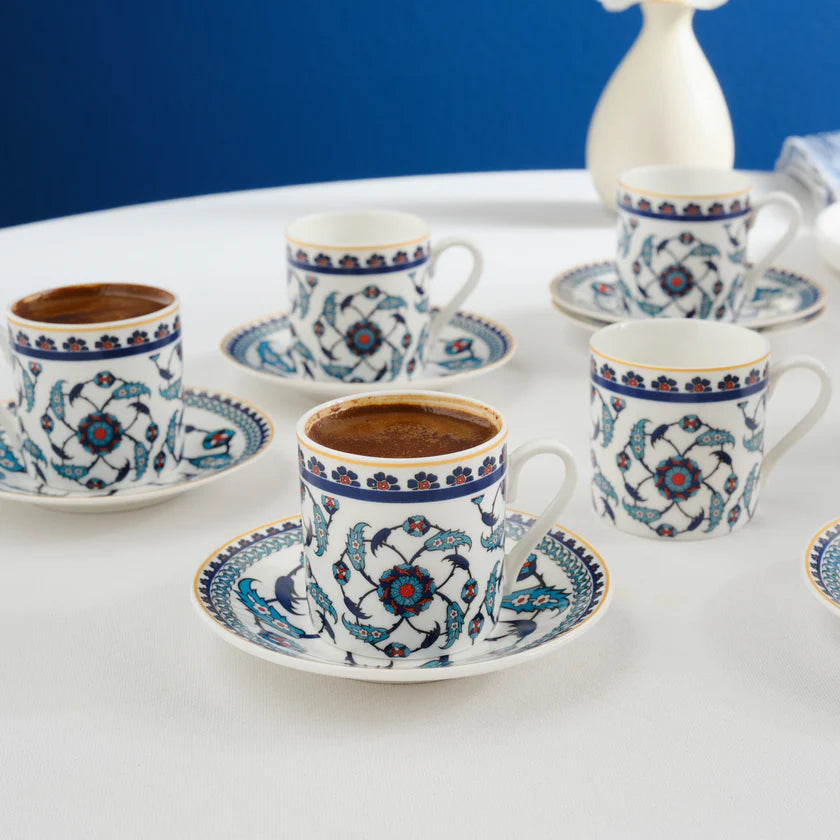 Karaca Rumi 12-Piece Bone China Turkish Coffee Cup Set for 6 People, 8