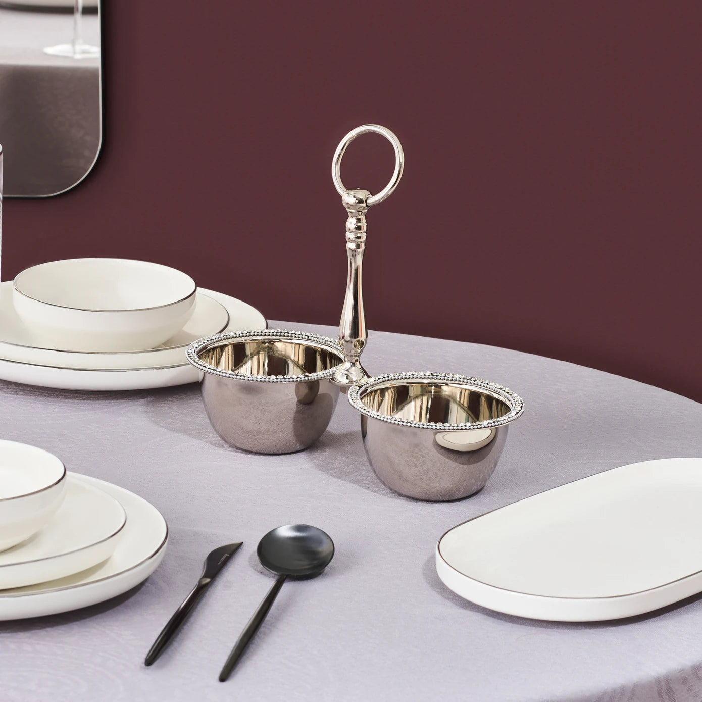 Karaca Home Majesty 2-Piece Stainless Steel Snack Bowl, Silver