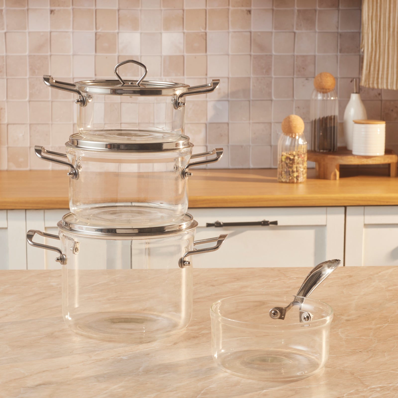 Karaca Amore 7-Piece Borosilicate Cookware Set, Clear