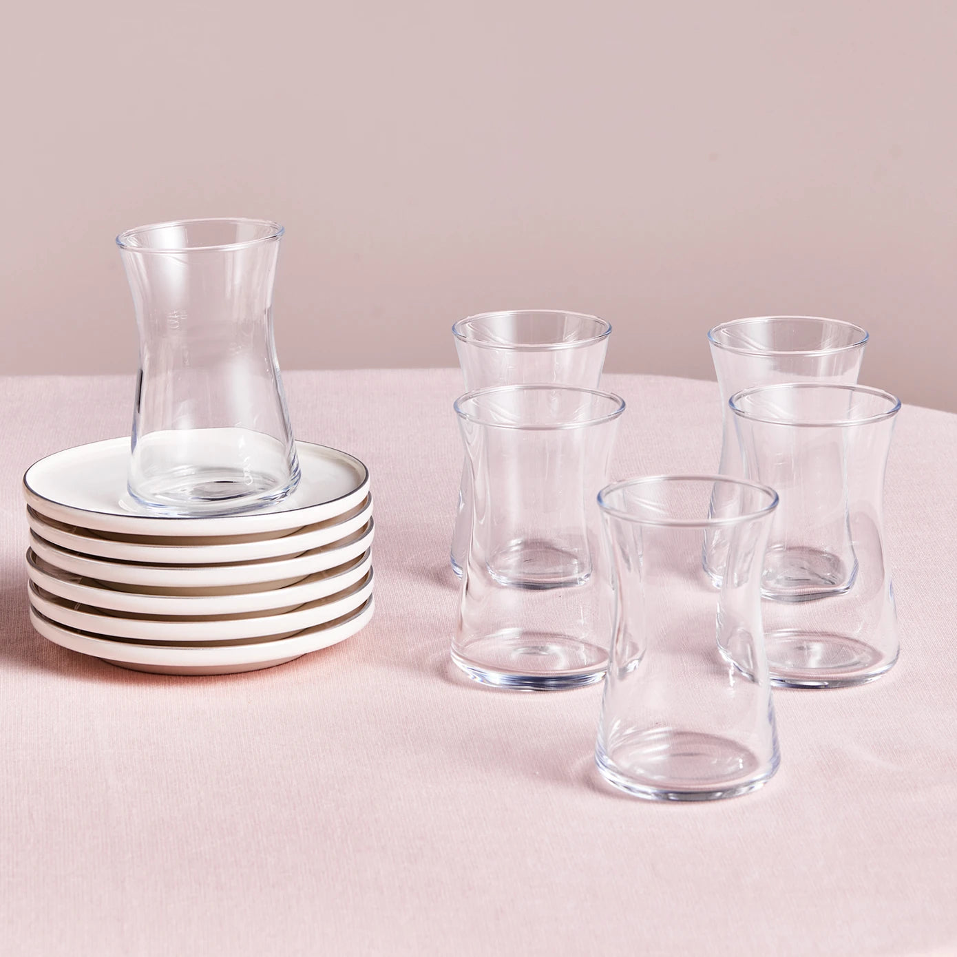 Karaca Streamline Saturn 12-Piece Turkish Tea Set for 6 People, Platin