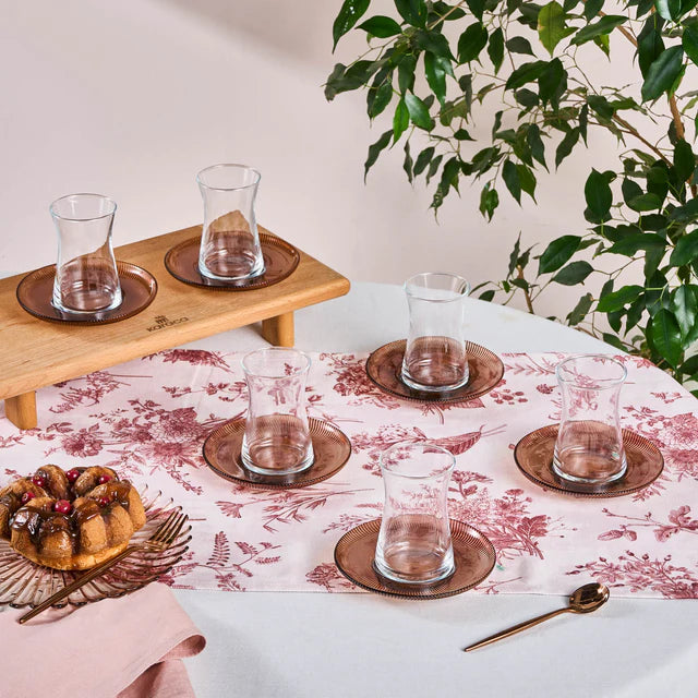 Karaca Juliet 12-Piece Turkish Tea Set for 6 People, Brown