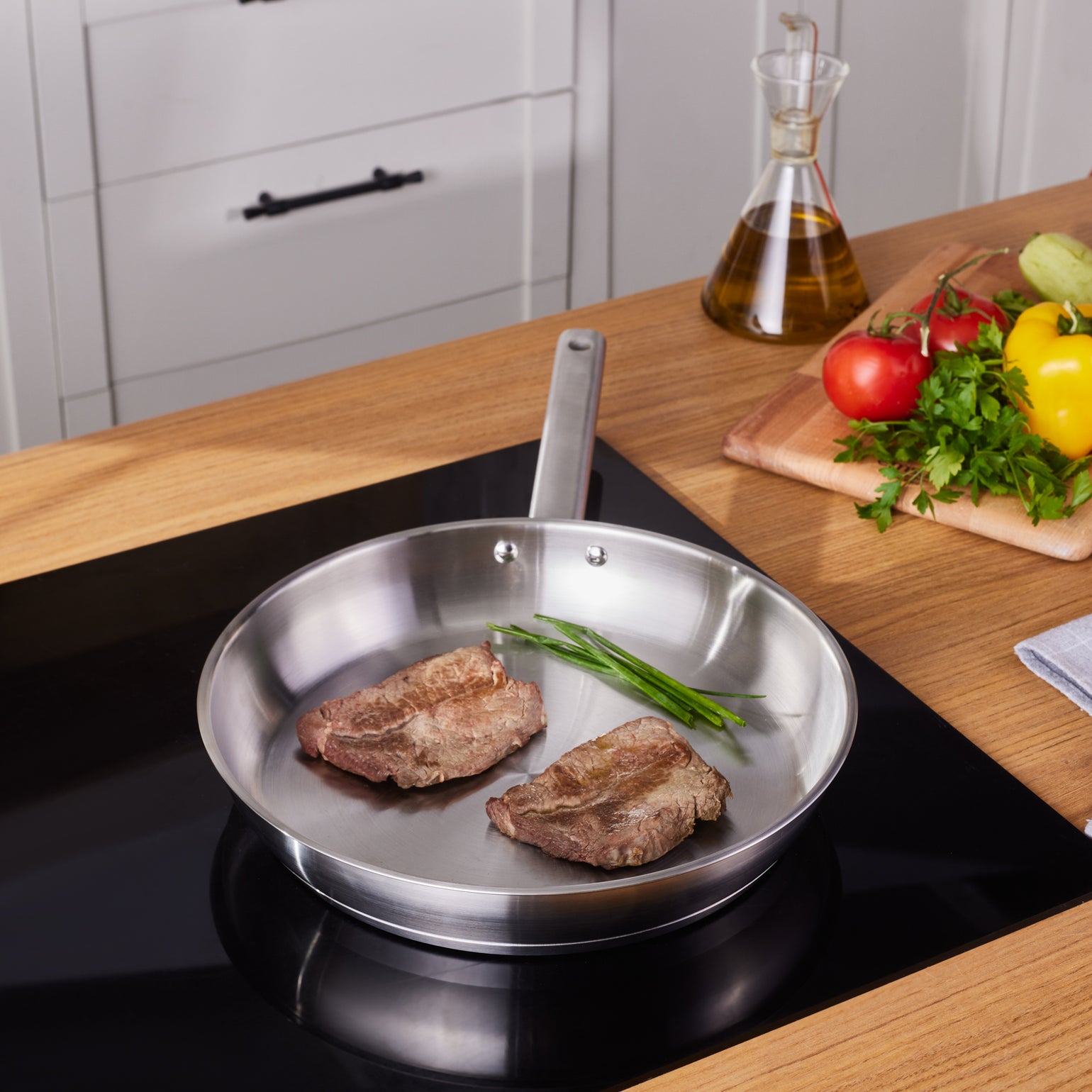 Karaca Elite Stainless Steel Induction Frying Pan, 30cm, Silver