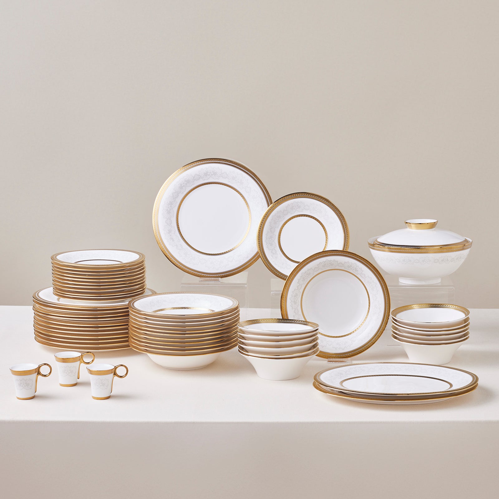 Karaca Royal Bone China Charlotte 55-Piece Dinner Set for 12 People, G