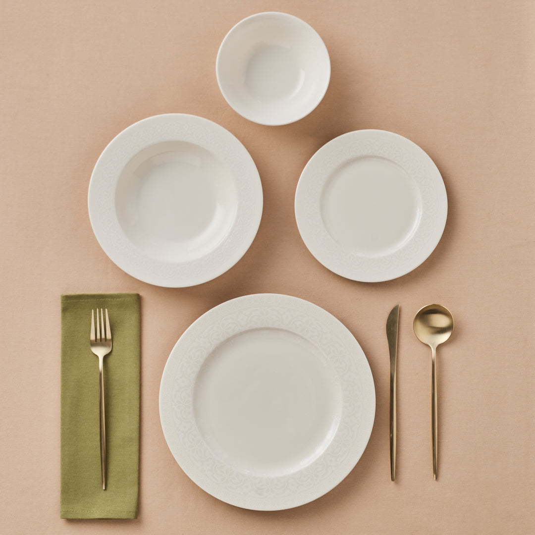 Karaca New Dome 24-Piece Bone China Dinner Set for 6 People, White