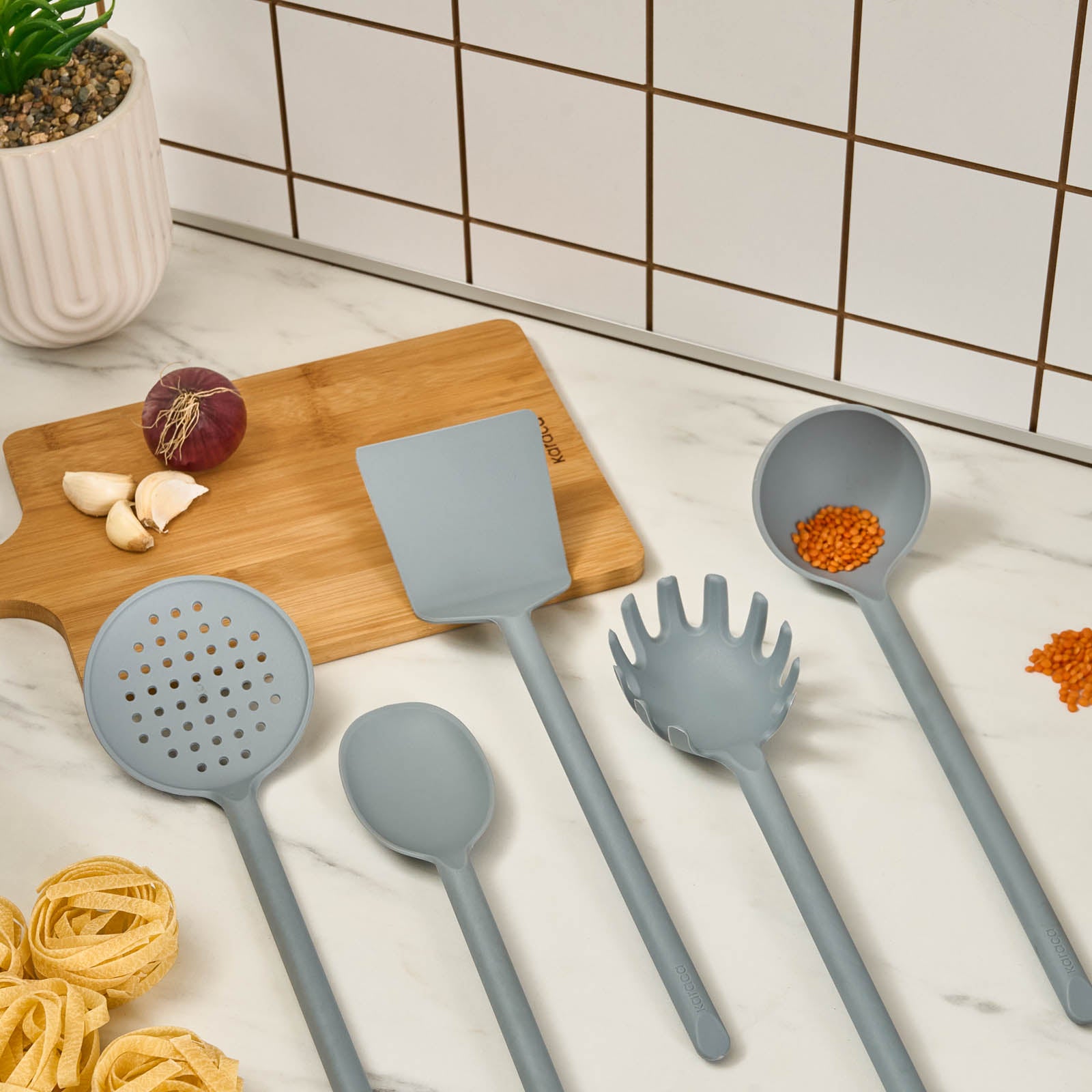 Karaca Simple 5-Piece Utensil Set, Grey