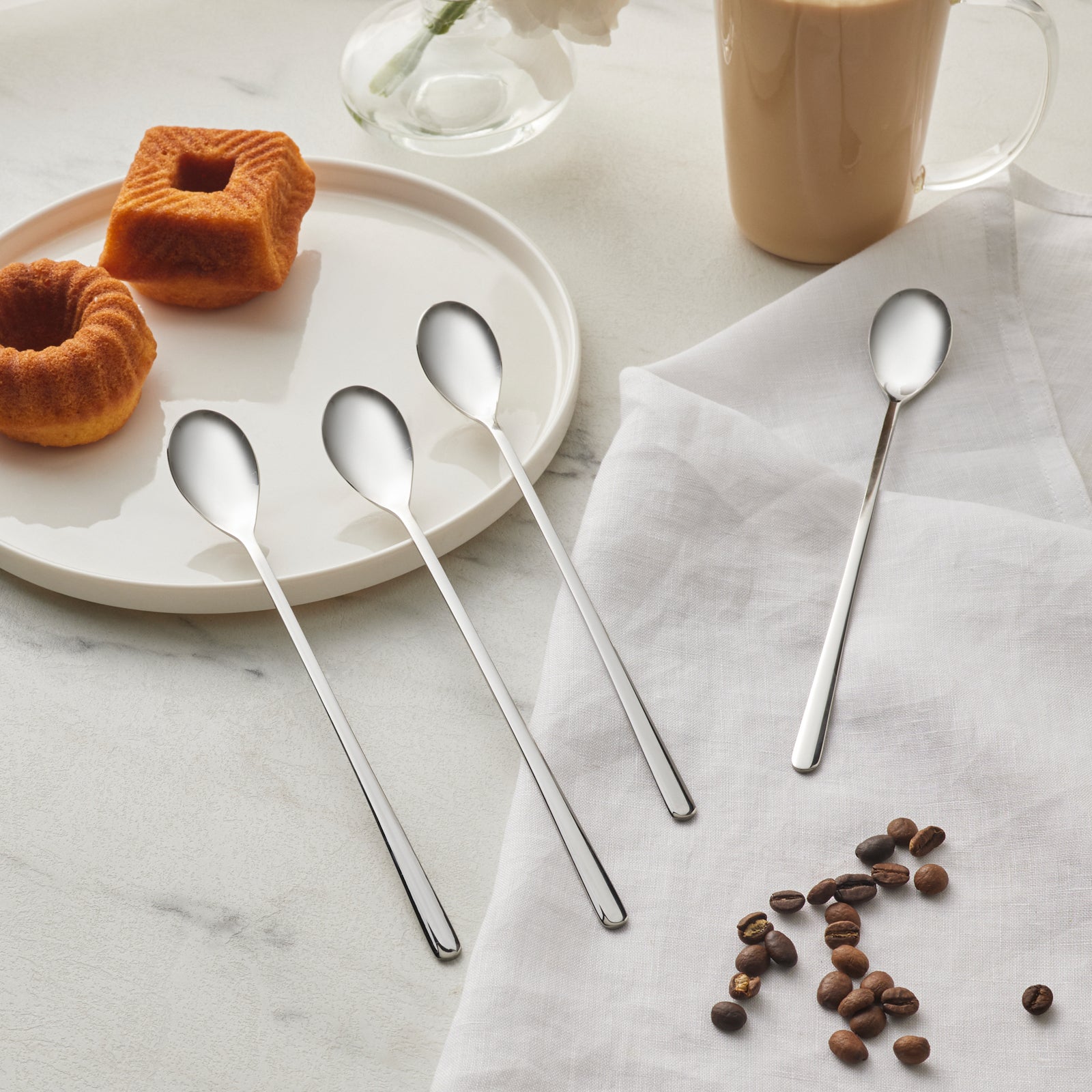 Karaca Boreas 4-Piece Stainless Steel Latte Spoon, Silver