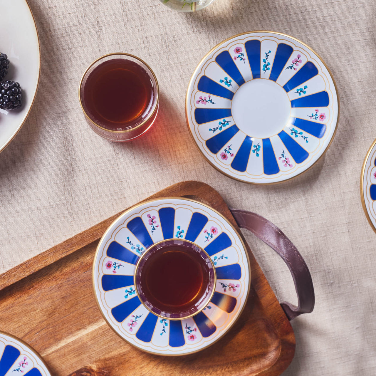 Karaca Bursa 12-Piece Glass Turkish Tea Set for 6 People, 132ml, Navy