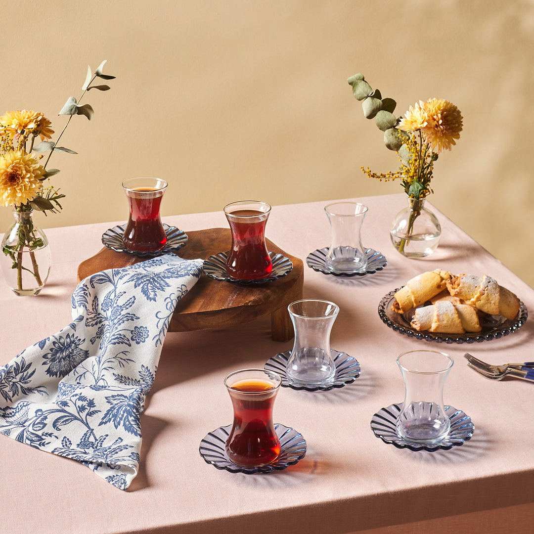 Karaca Luna 12-Piece Turkish Tea Set for 6 People, 130ml, Light Blue