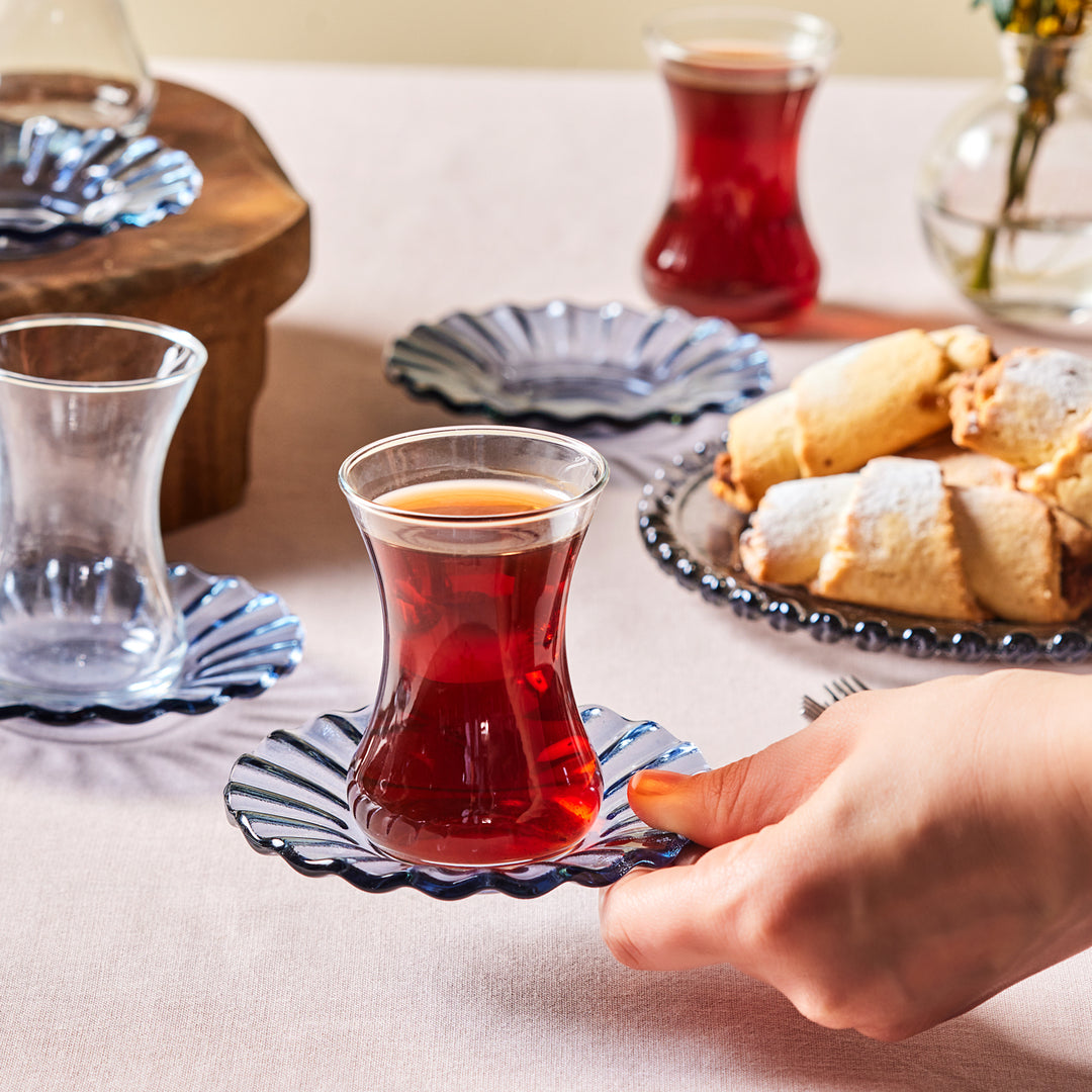 Karaca Luna 12-Piece Turkish Tea Set for 6 People, 130ml, Light Blue
