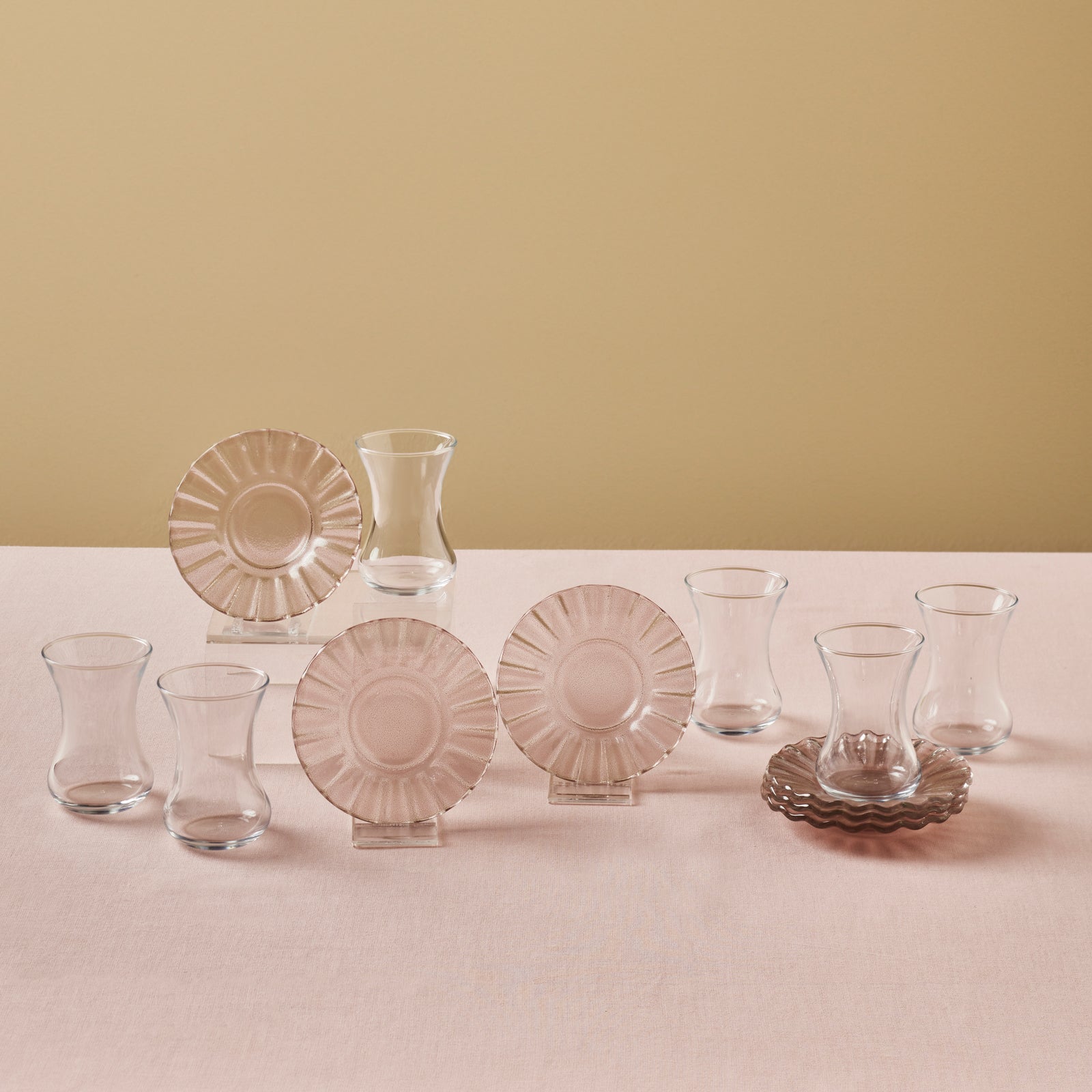 Karaca Luna 12-Piece Turkish Tea Set for 6 People, 130ml, Light Brown