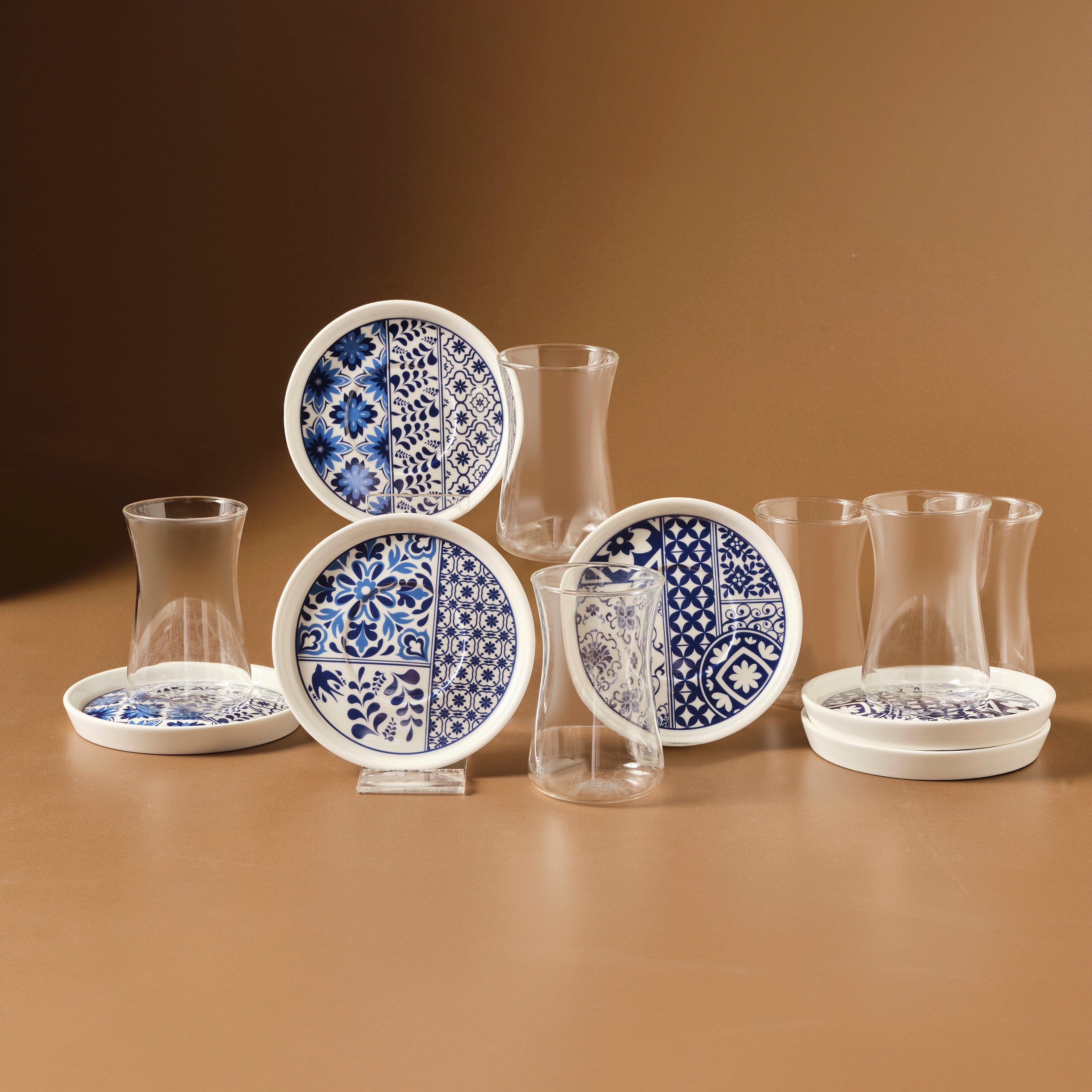 Karaca Portela 12-Piece Bone China Turkish Tea Set for 6 People, 170ml