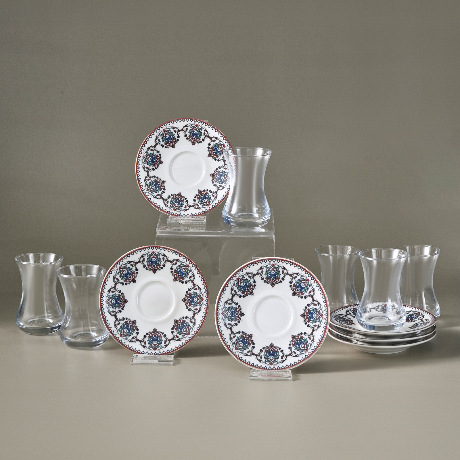 Karaca Nakkas V2 12-Piece Bone China Turkish Tea Set for 6 People, 130