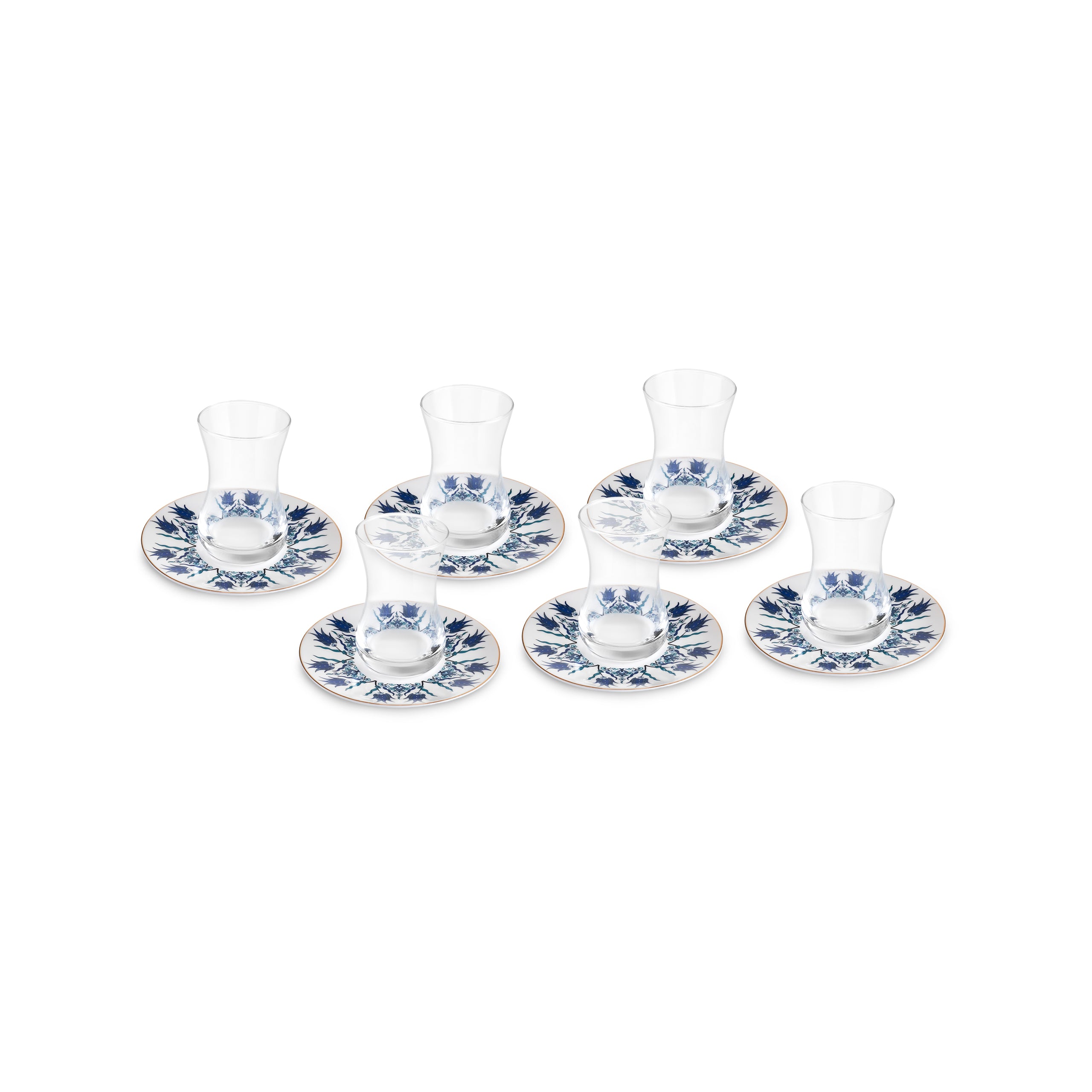 Karaca Iznik V2 12-Piece Bone China Turkish Tea Set for 6 People, 130m