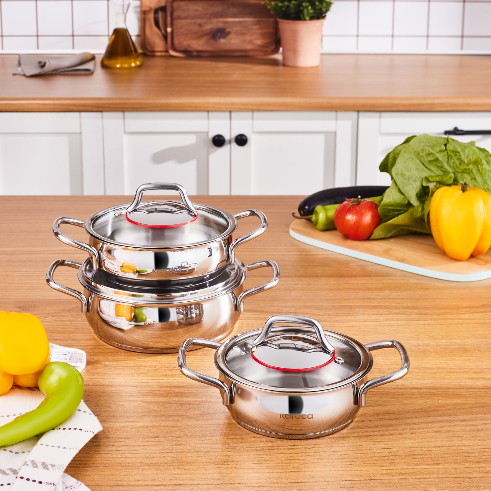 Karaca Emirgan 6 Piece Stainless Steel Induction Shallow Pot Set