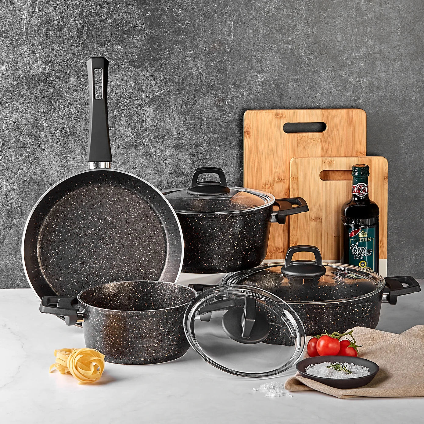 Karaca Blackgold Biogranite 7-Piece Induction Cookware Set, Black Gold
