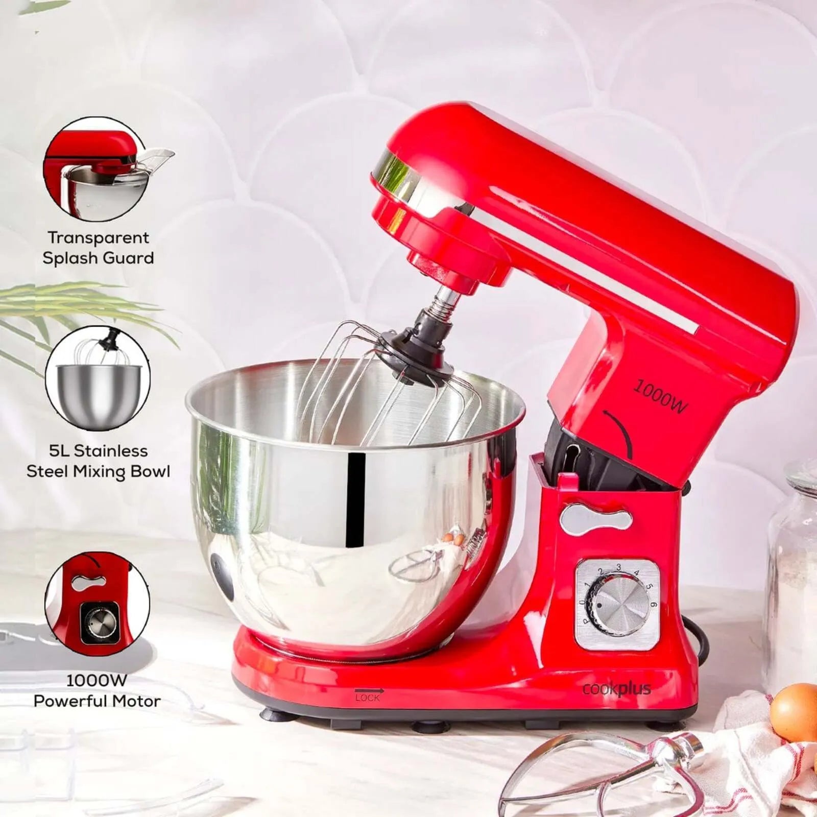 Cookplus Quick Chef Stand Mixer, 5L, 1000W, Red – Karaca