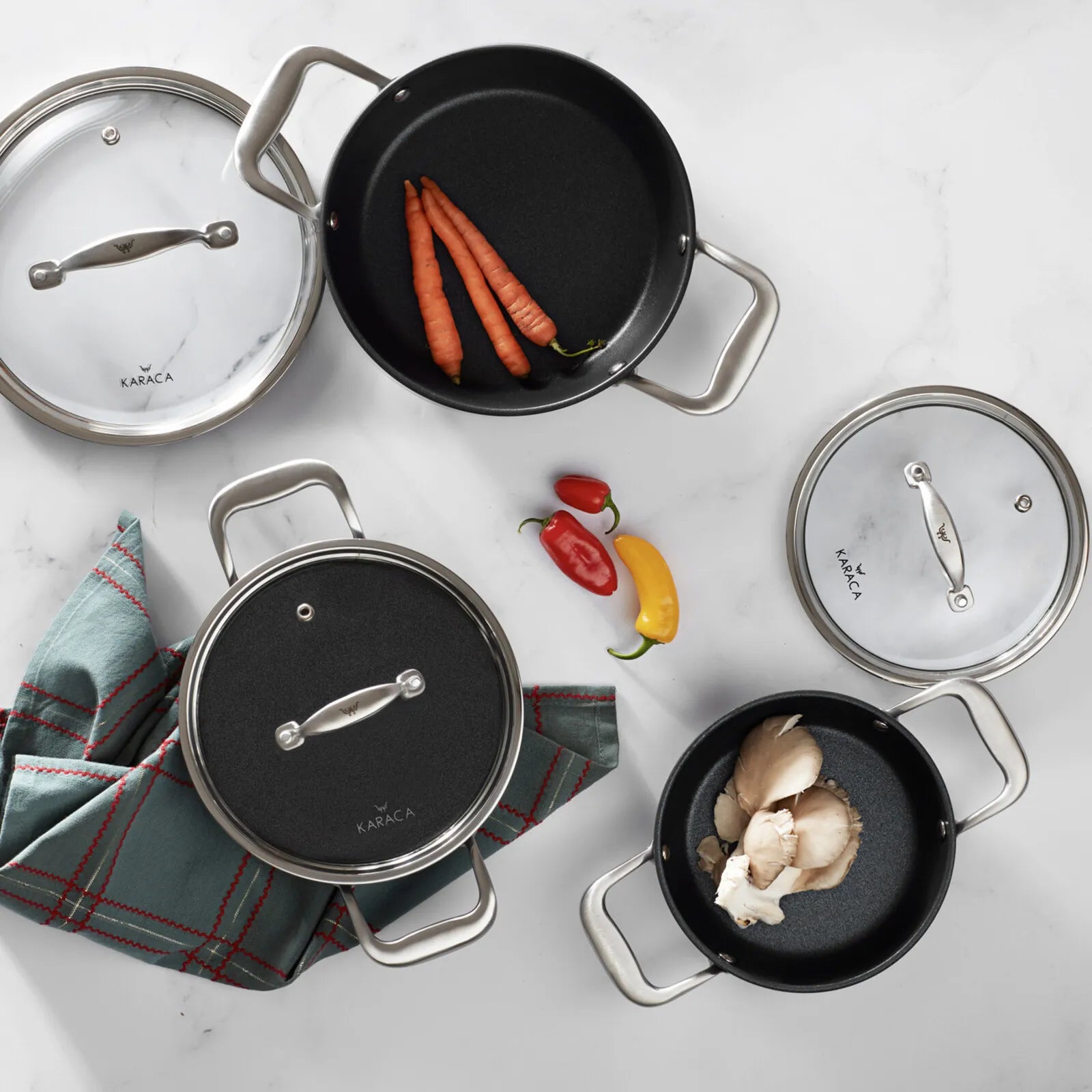 Karaca BioDiamond Pro Non-Stick Induction Shallow Stock Pot Set, 6 Pie