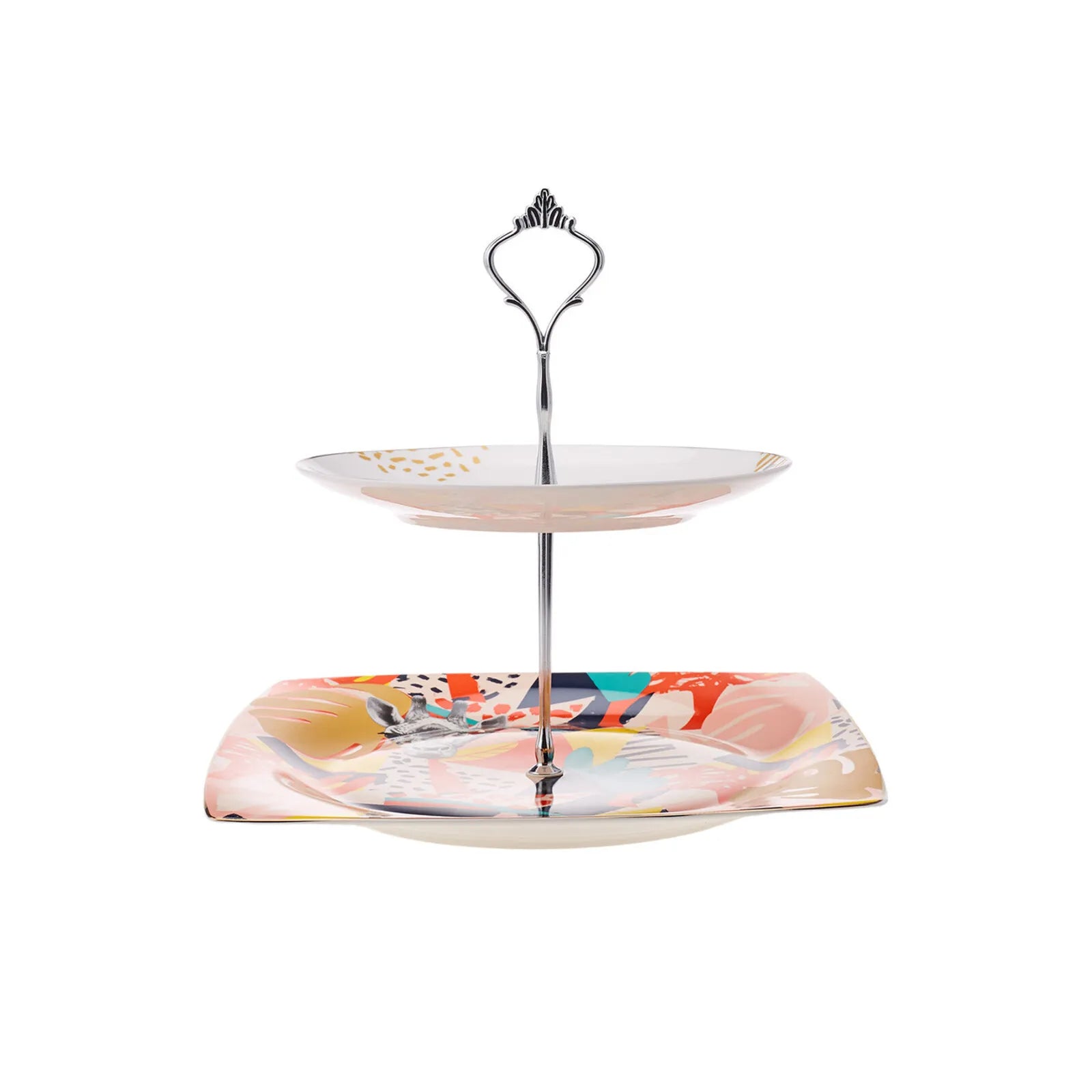 Karaca Zazu Porcelain 2-Tier Cake Stand, 26cm, Multi