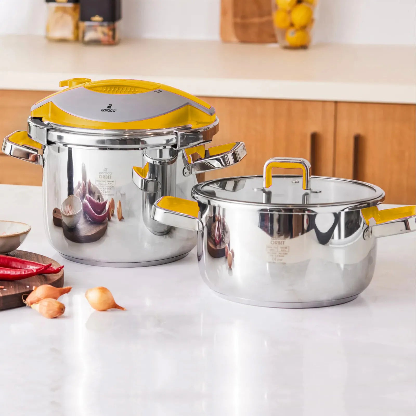 Karaca Orbit 2-Piece Stainless Steel Induction Pressure Cooker Set, 4L