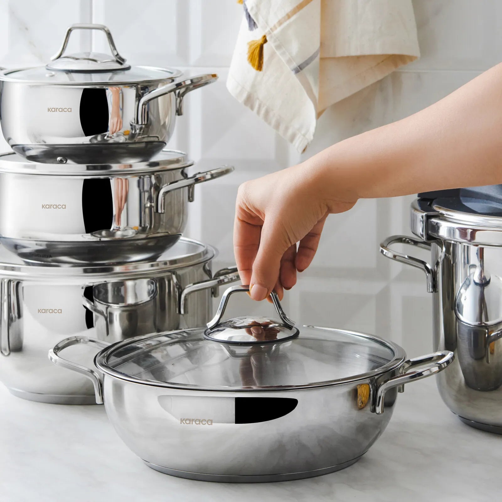 Karaca Sofya 13-Piece Stainless Steel Induction Cookware Set, Pressure