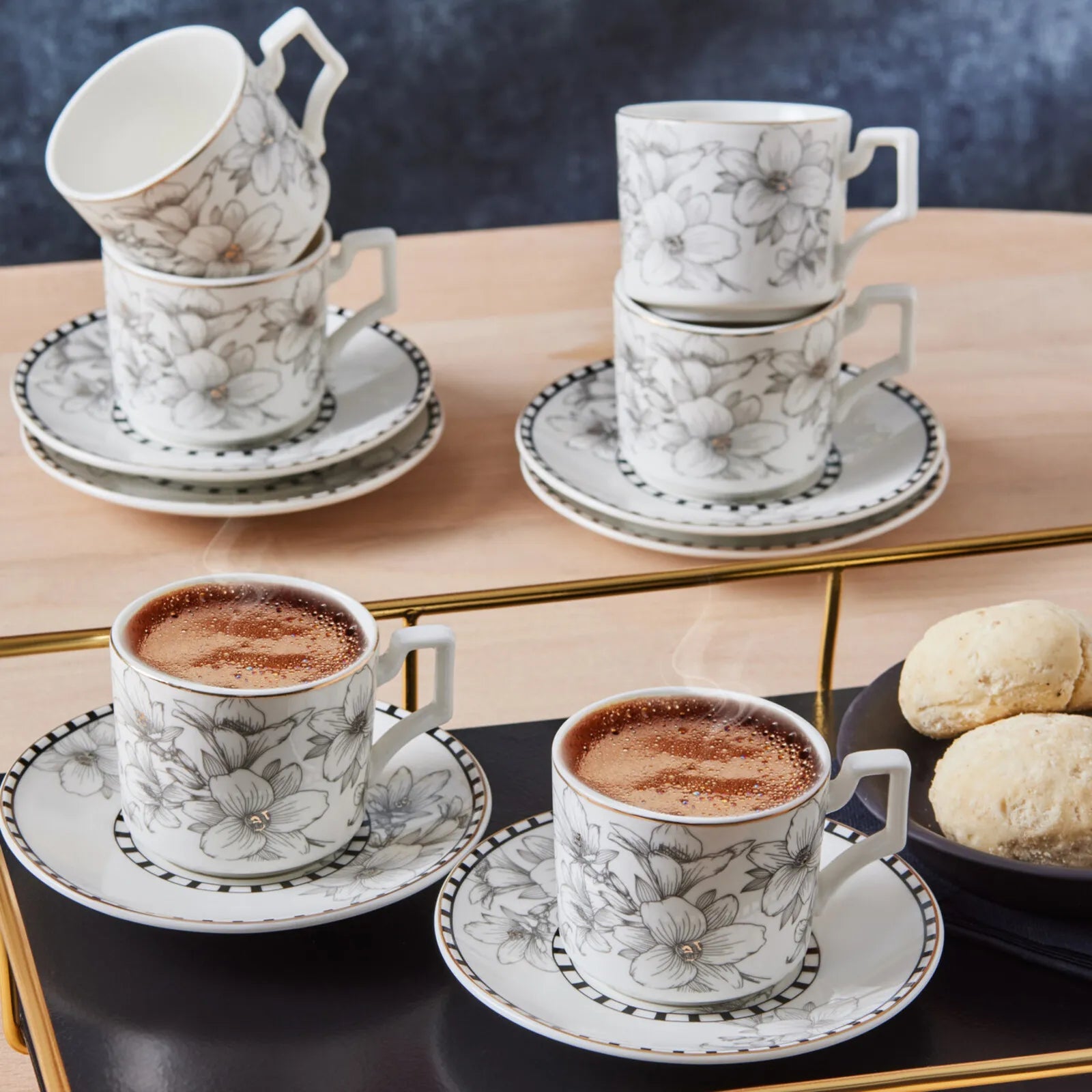 Karaca Çuha 12-Piece Porcelain Espresso Turkish Coffee Cup Set for 6 P