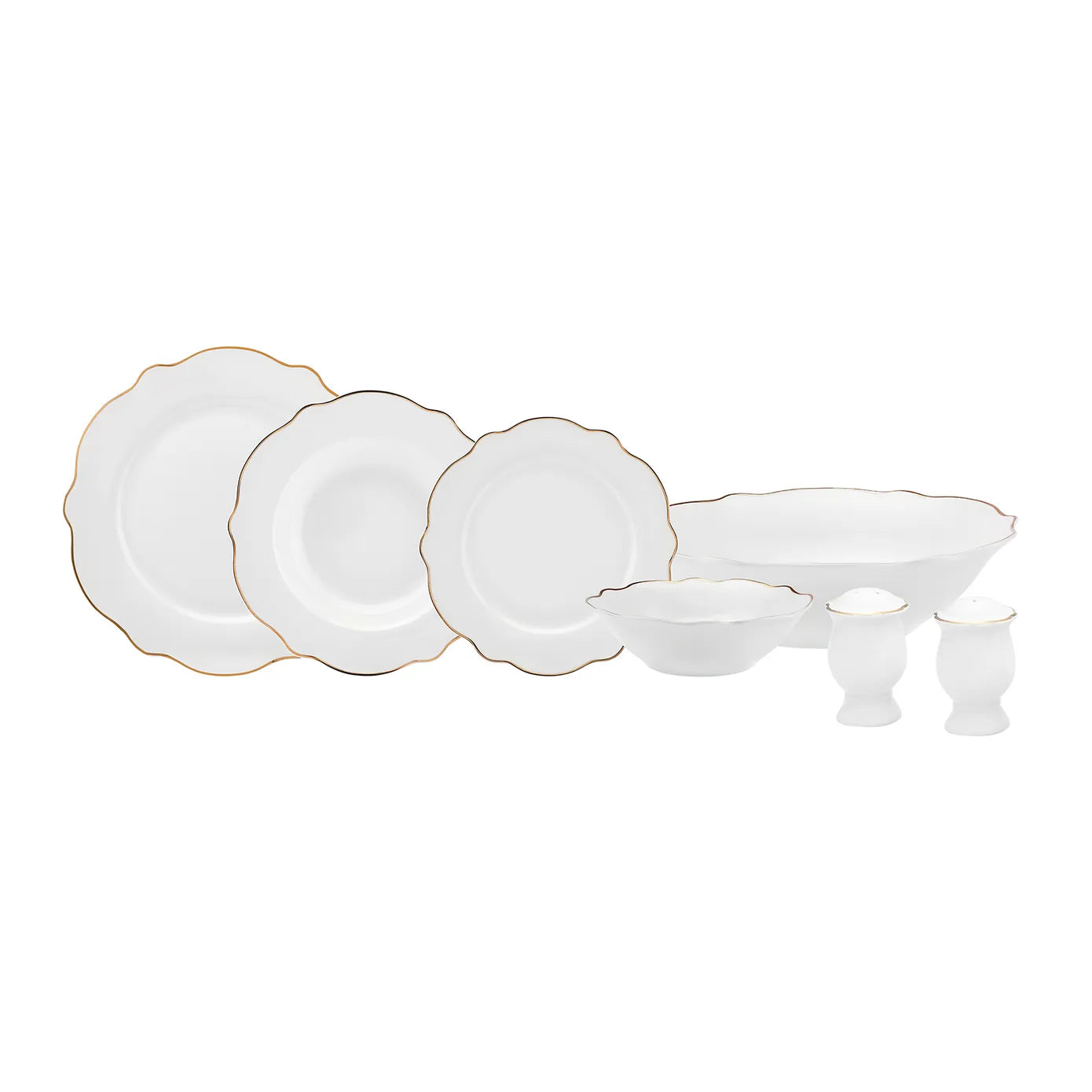 Karaca Daisy 27-Piece Bone China Dinner Set for 6 People, White Gold
